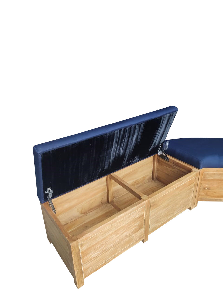 Cushioned bench with storage – Outdoor Living Oahu