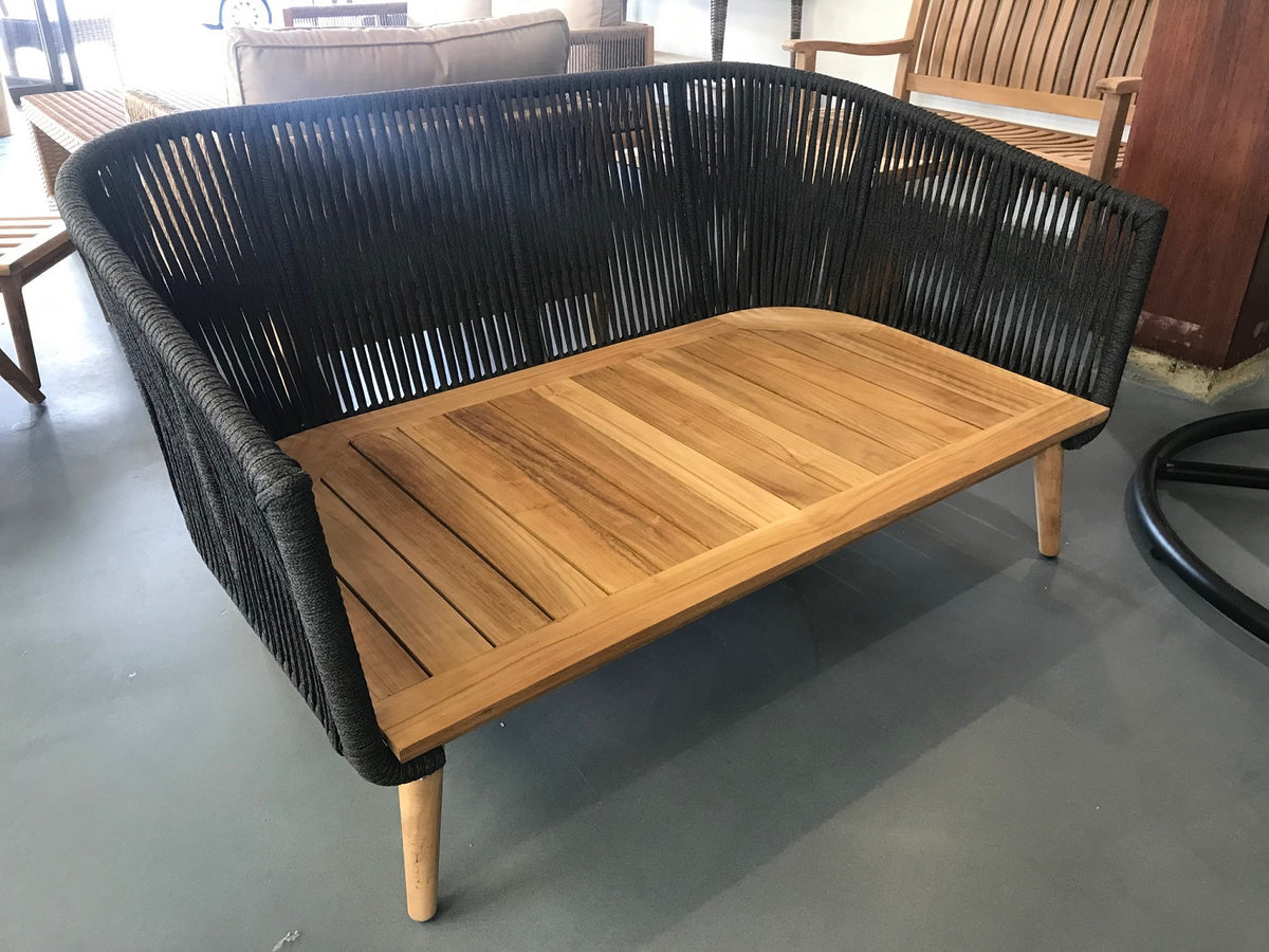 Morata DS Loveseat, Grey Braid/Teak Legs – Outdoor Living Oahu